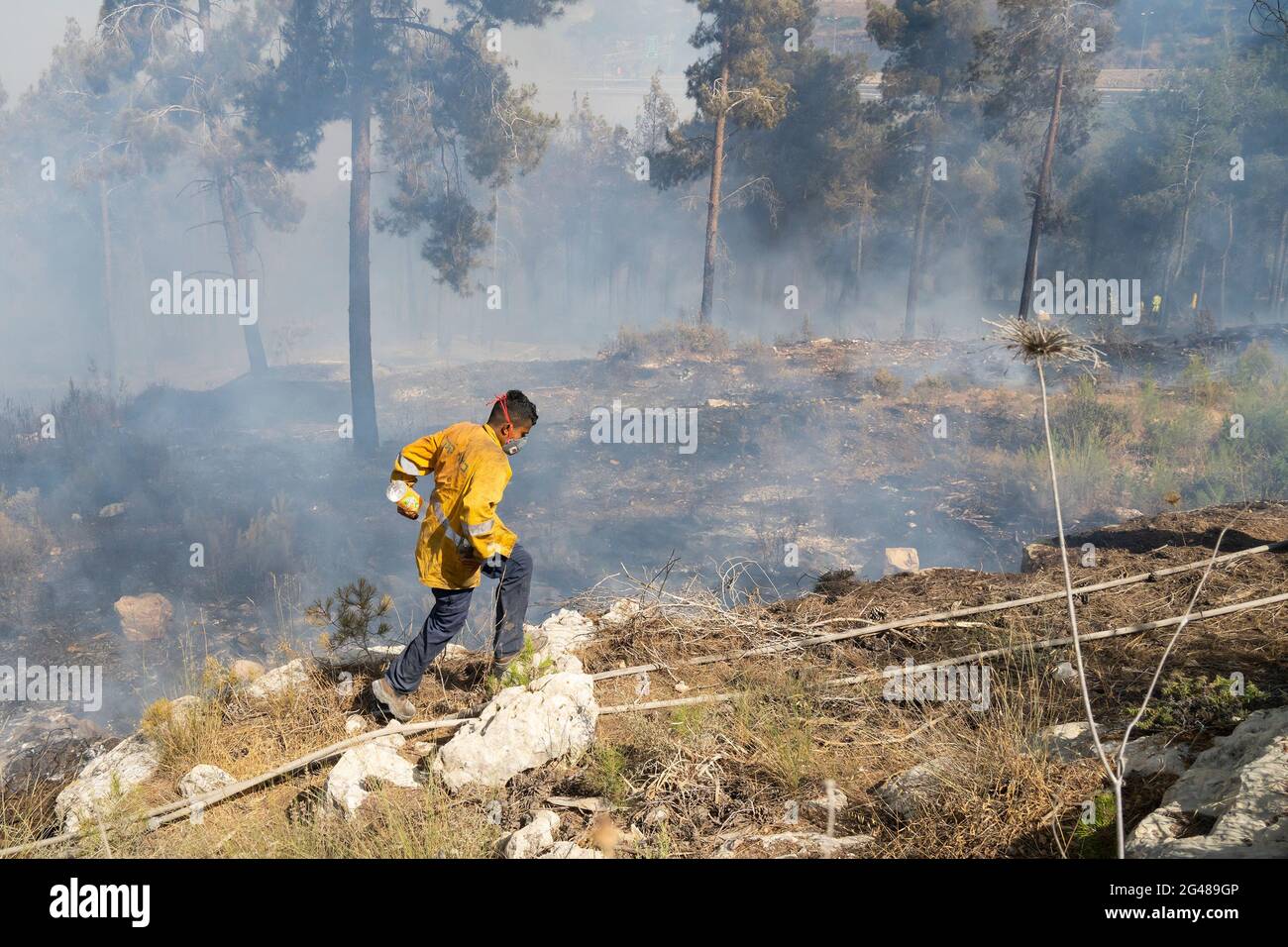 Mevasseret Zion, Israel - June 19th, 2021: A young fire fighter during ...