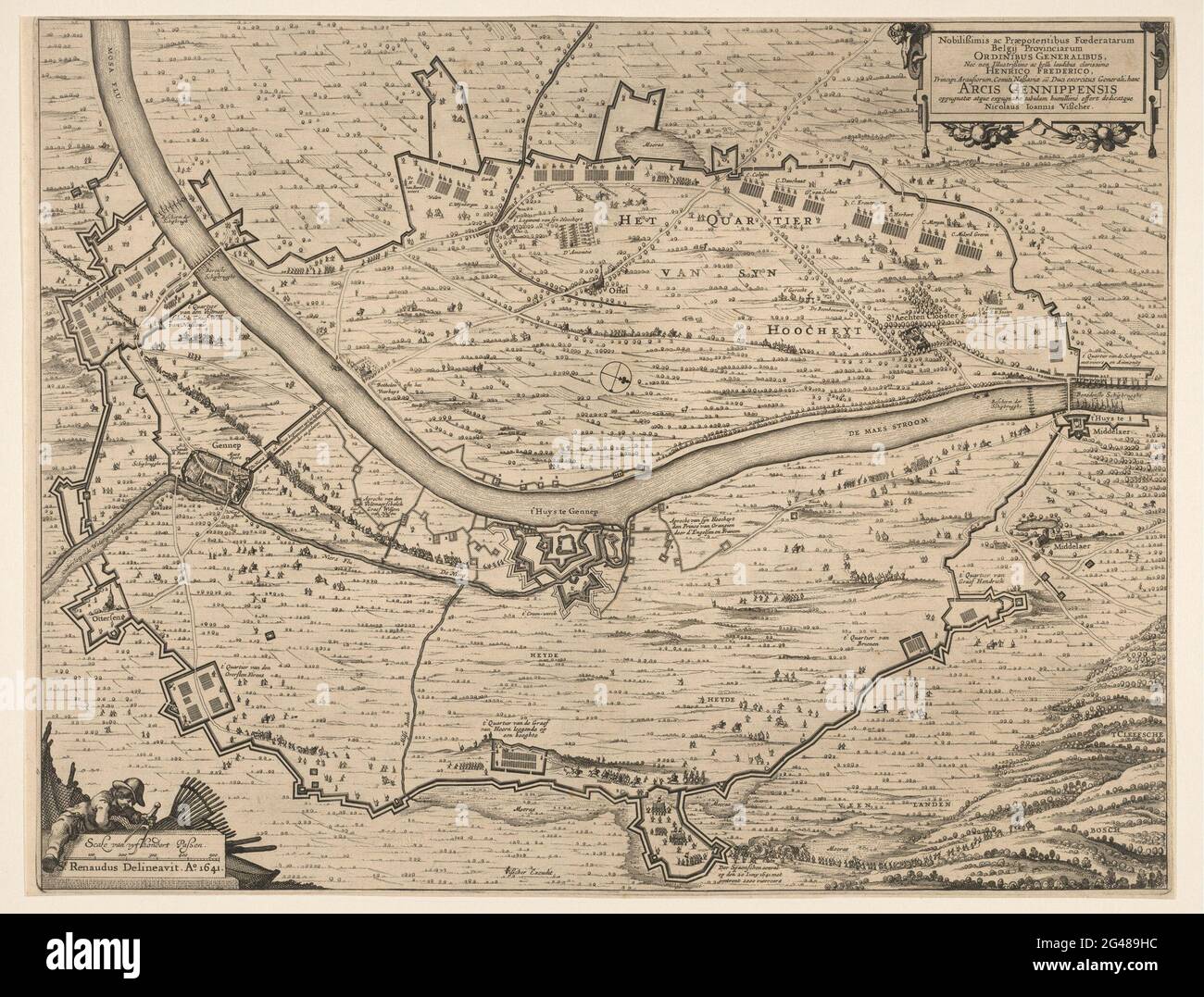 Map of the top of the house in Gennep (head page), 1641. Head with the ...
