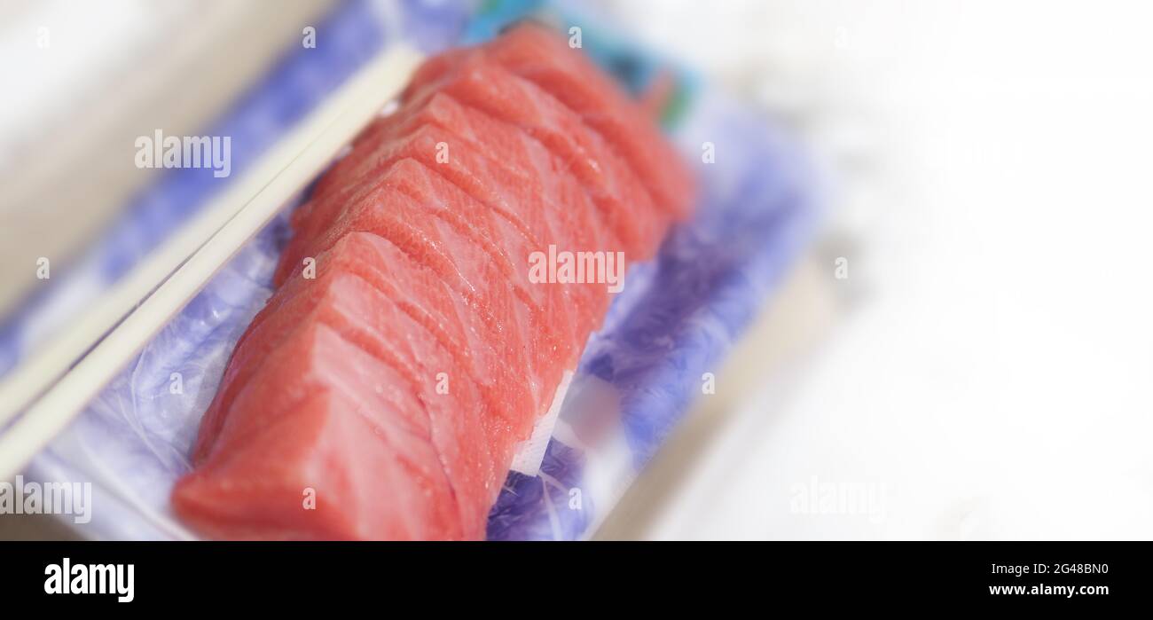 Tuna sashimi. Otoro sashimi ready to eat on plate from famous shop in ...