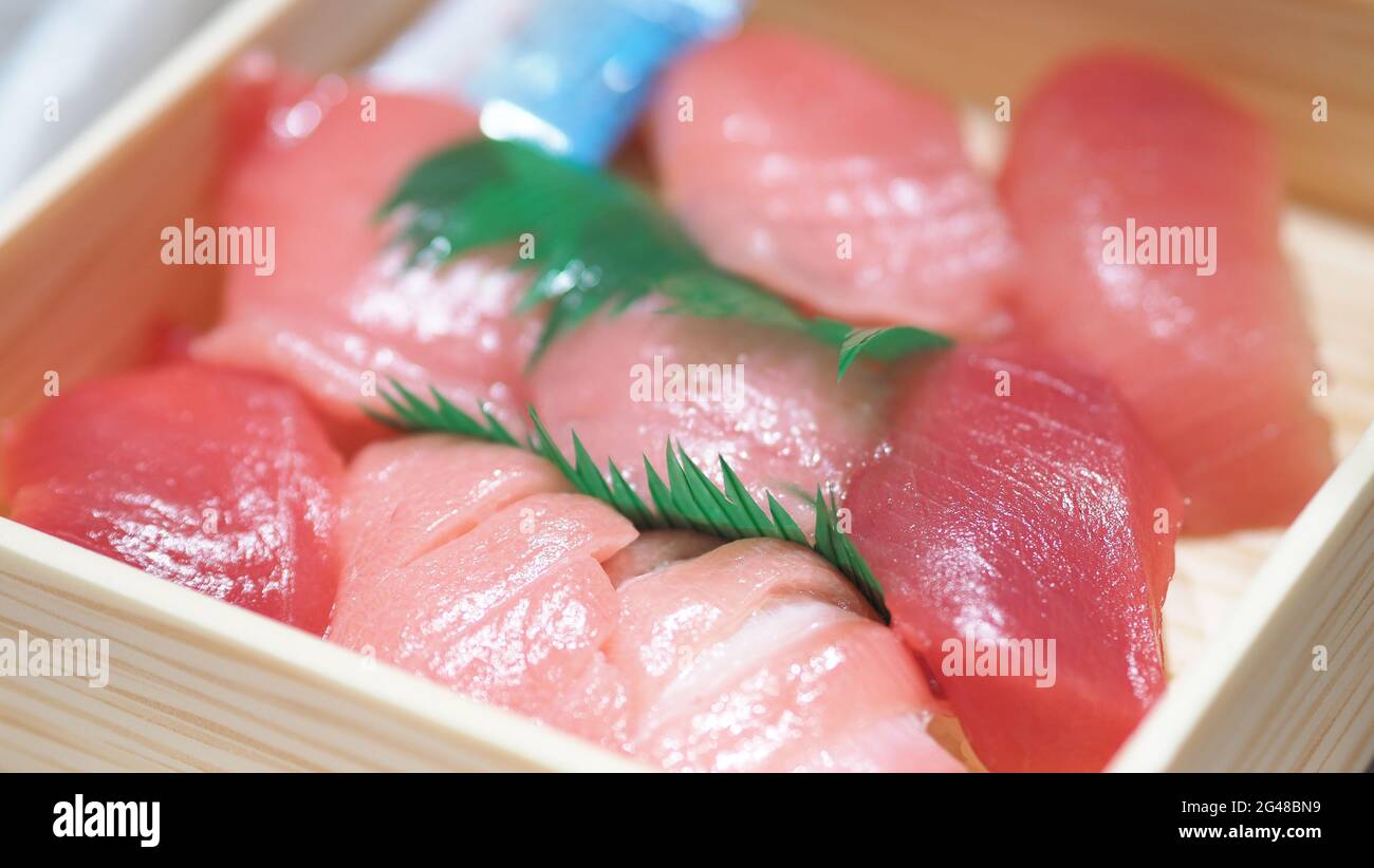 Tuna sashimi. Otoro sashimi ready to eat on plate from famous shop in ...