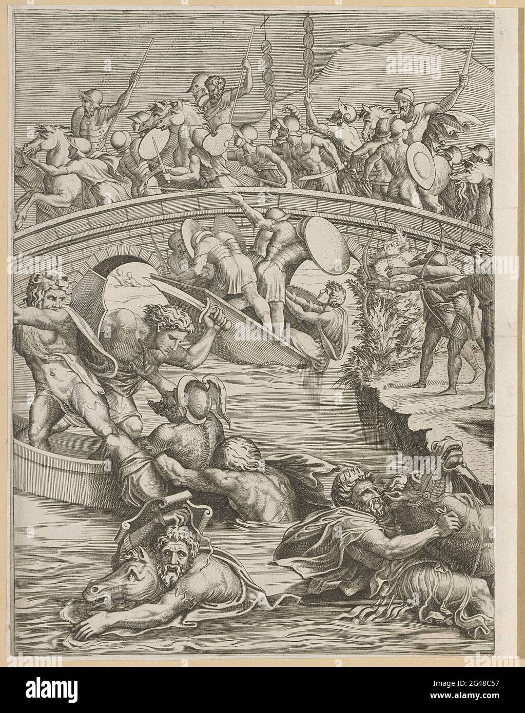 Battle of the Milvic Bridge (left leaf). Combat scene in a landscape ...