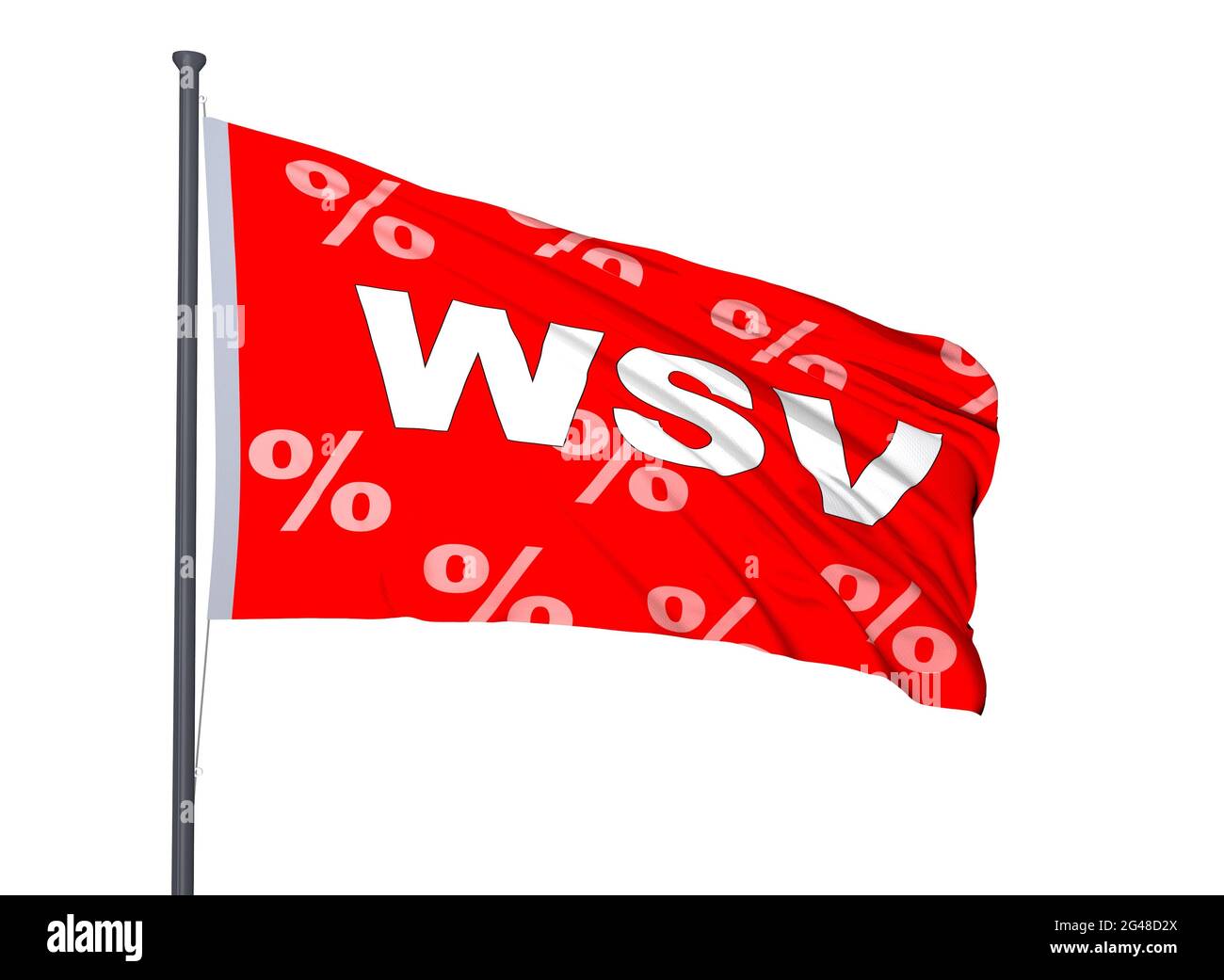 Red winding flag with the writing SSV and percents on it isolated on a ...