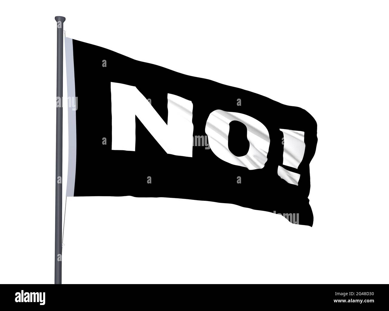 Black winding flag with the writing NO! on it isolated on a white ...