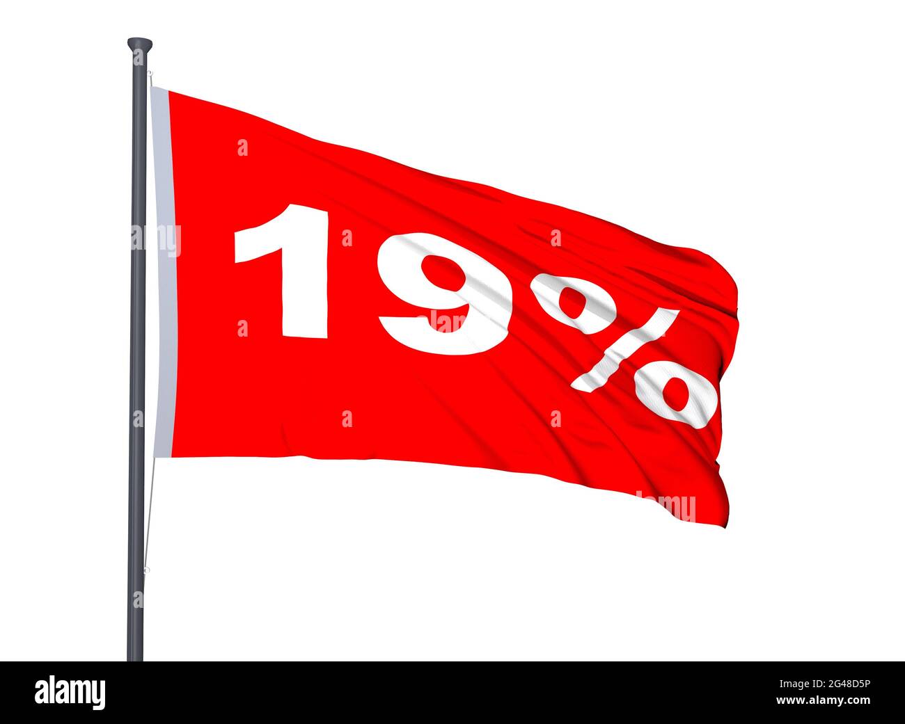 Red winding flag with the writing 19% on it isolated on a white ...