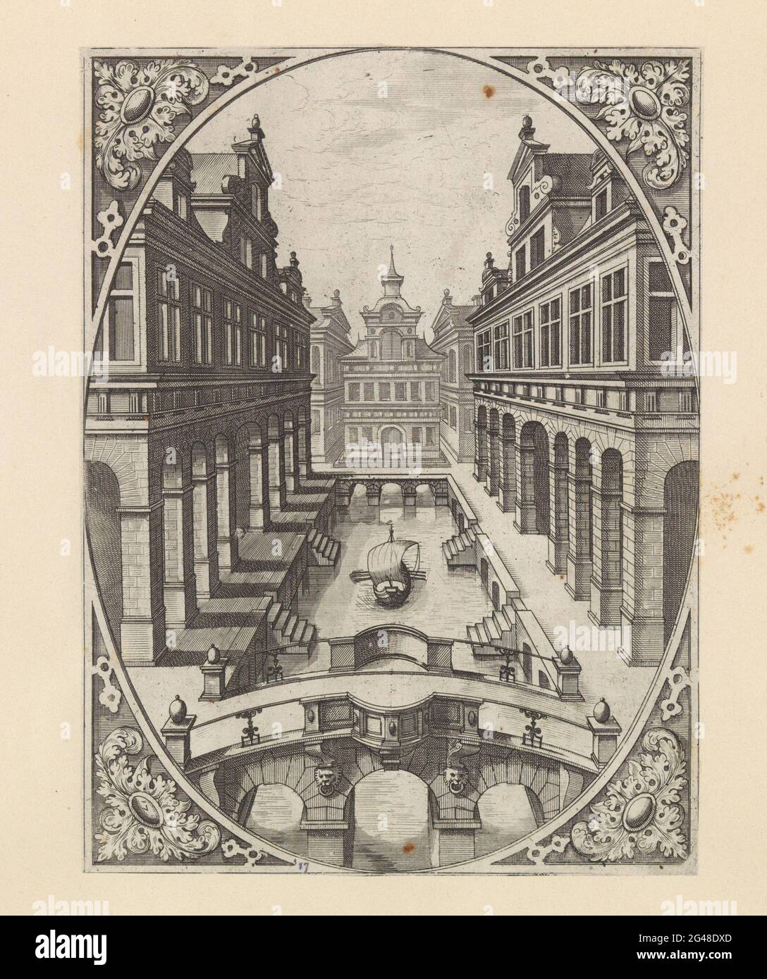 View of a channel with bridges in a bird's eye perspective; Variae ...