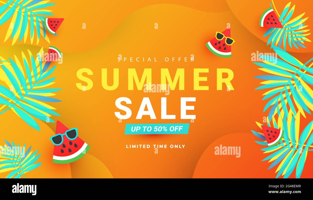 Summer sale layout poster banner with ripe watermelon slices pattern ...
