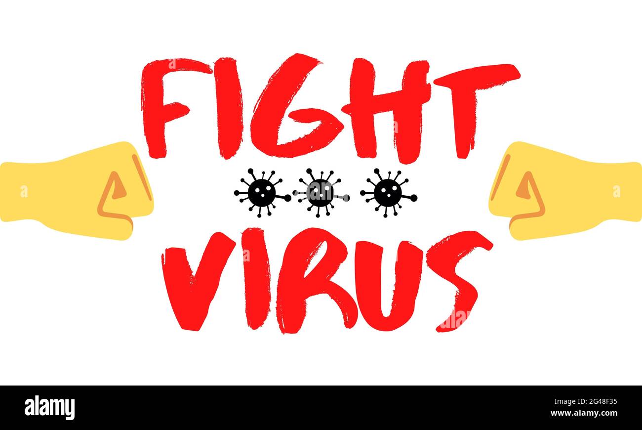 Fight Virus text logo, symbol, icon, sign. People fight to Cure Corona ...