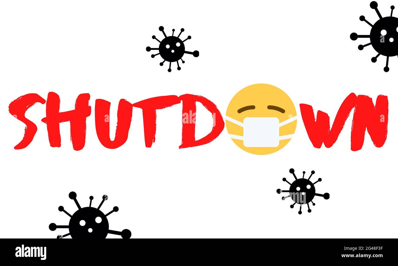 SHUTDOWN message text logo, symbol, icon, sign. Economic crisis and ...
