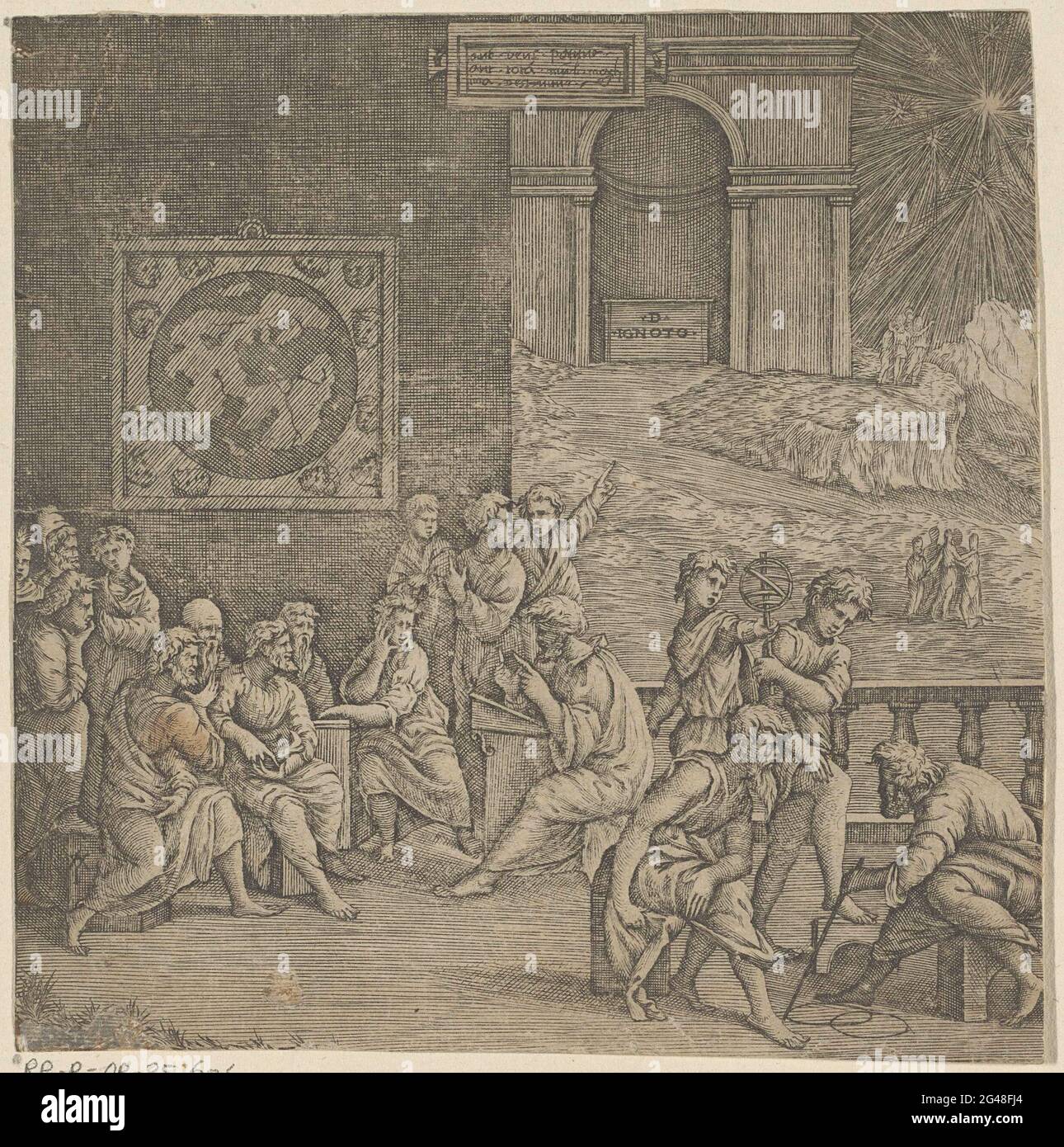 School of a philosopher. Two philosophers teach students. In the ...