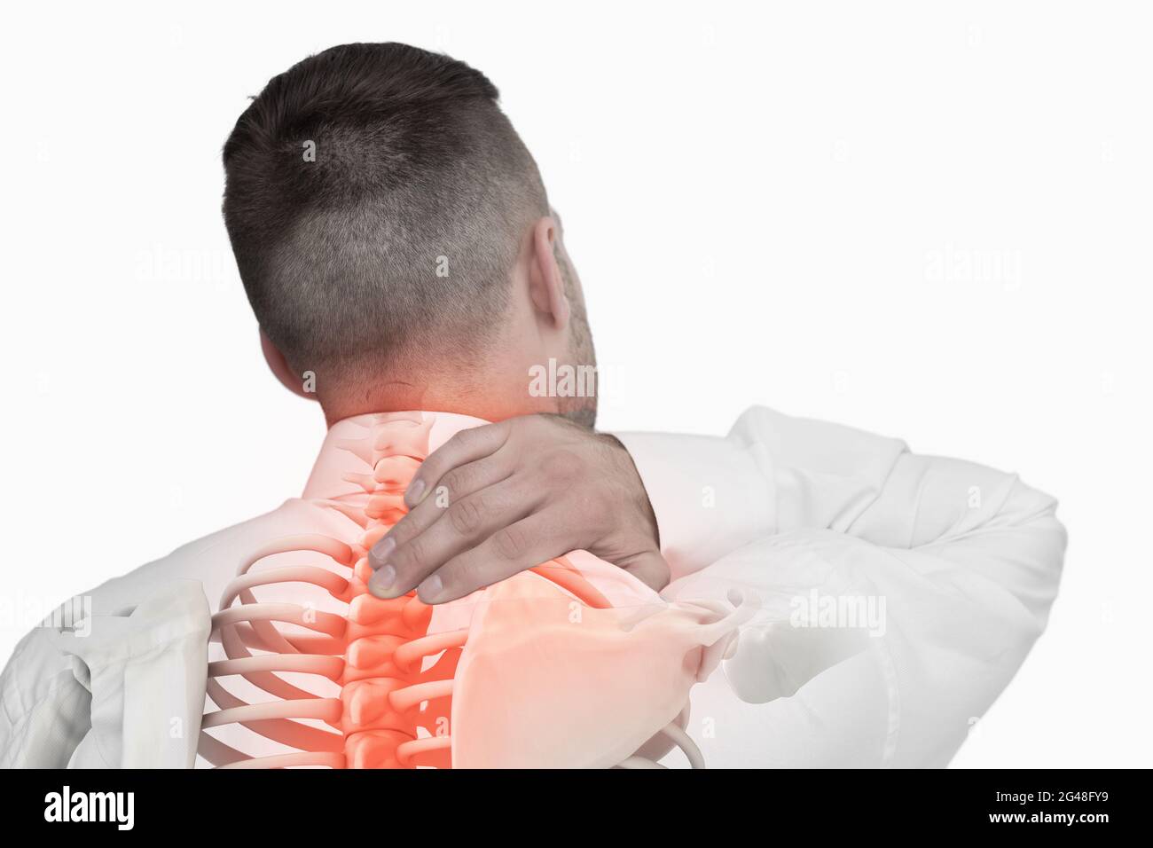 Digital composite of highlighted spine of man with back pain Stock ...