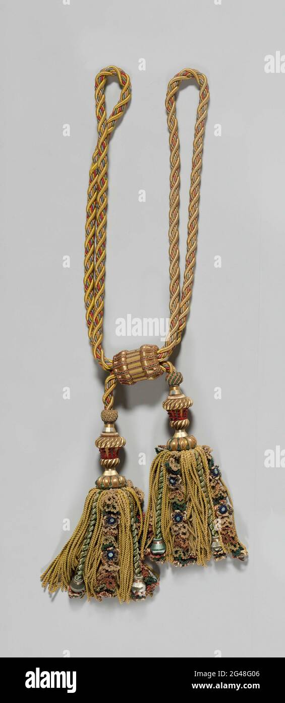 Embrasse belonging to a set of curtains with floral design on yellow ...