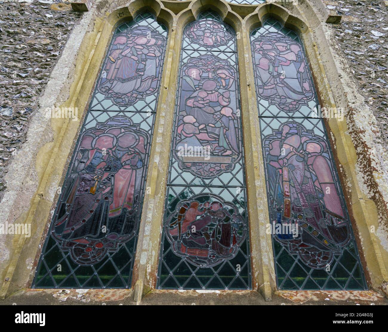 stained glass windows and stone frame, mullions of an original saxon ...