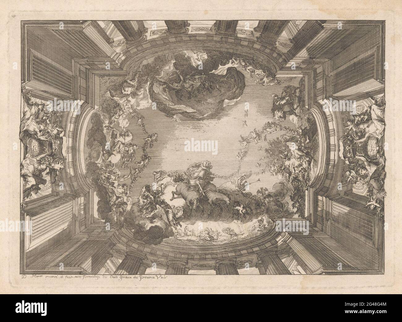 Trompe-l'oeil ceiling with mythological representation; Ceilings ...