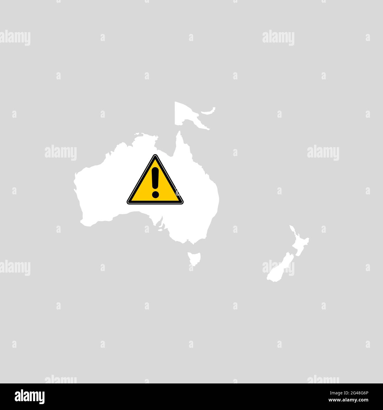 Australia continent map with caution sign. Travel ban. Immigration ...