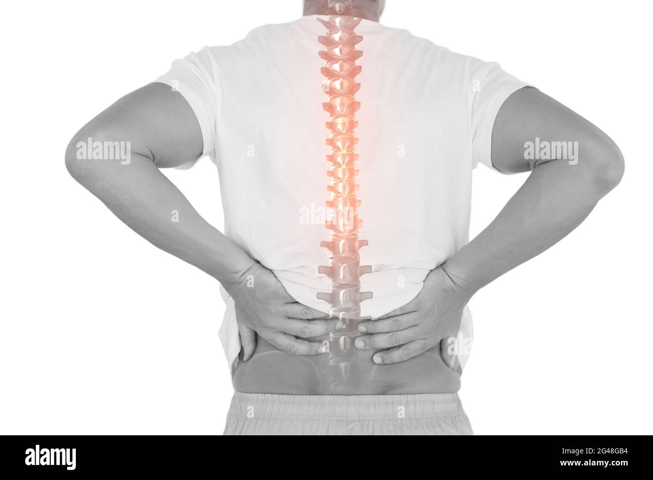 Digital composite of highlighted spine of man with back pain Stock ...