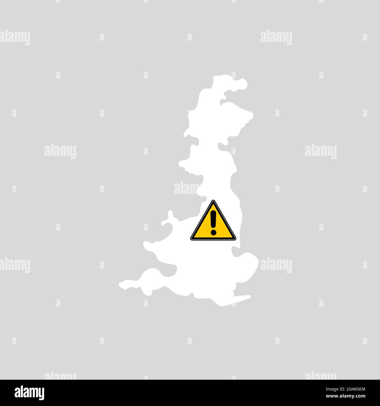 UK map with caution sign. Travel ban. Immigration, health, business ...