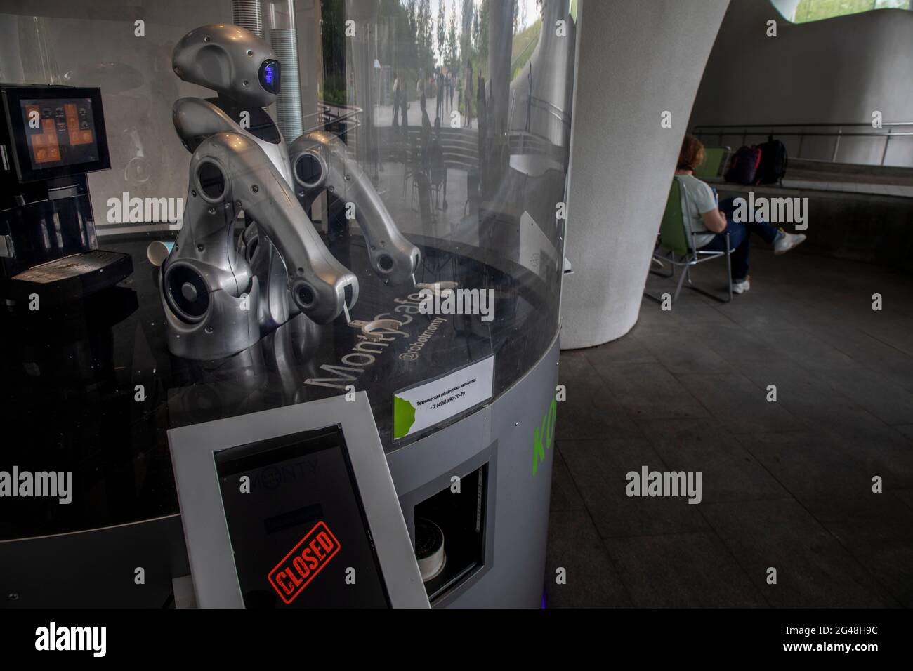 Moscow, Russia. 14th of June, 2021 The robot-barista Monty serves a ...