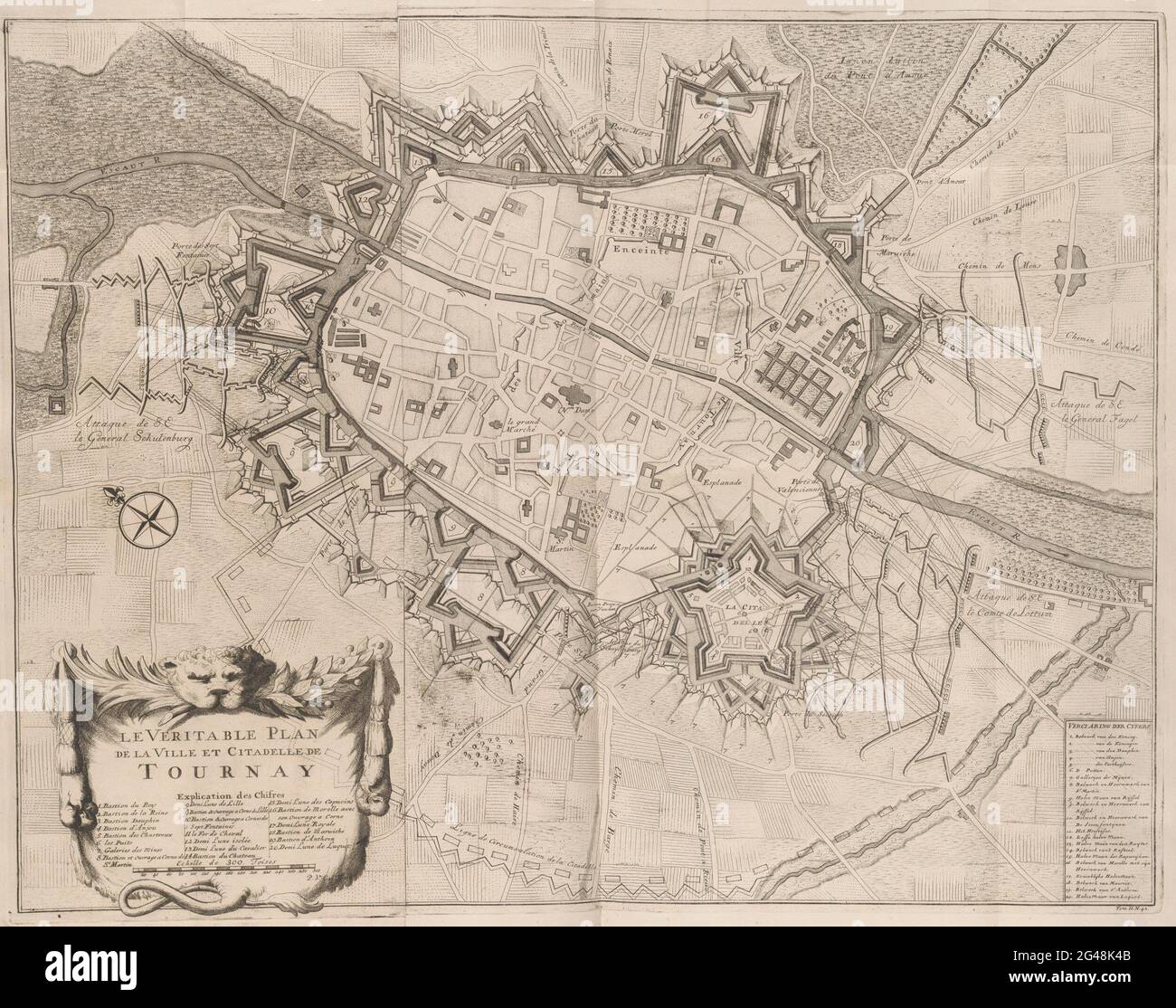 Plan of the siege of Tournai, 1709; Le Veritable Plan De La Ville et ...