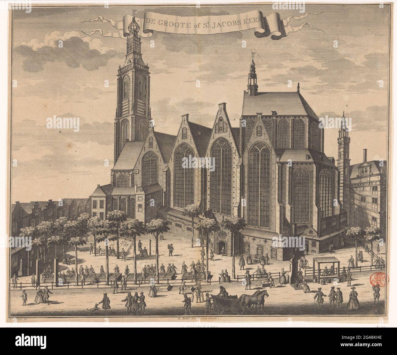 View of the Grote Kerk in The Hague; De Groote or St. Jacobs church ...
