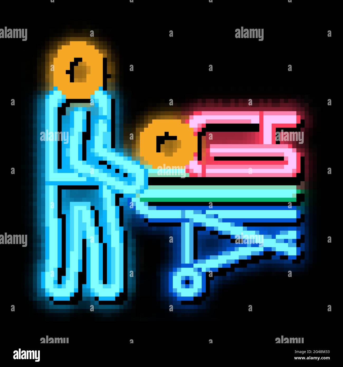 nurse takes patient on gurney neon glow icon illustration Stock Vector ...