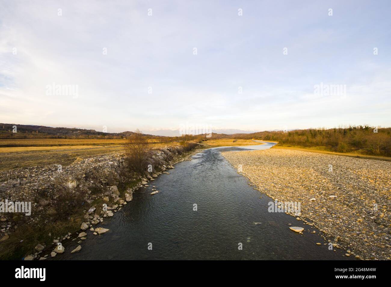 Beautiful view of a river and landscape in Georgia at sunset Stock ...