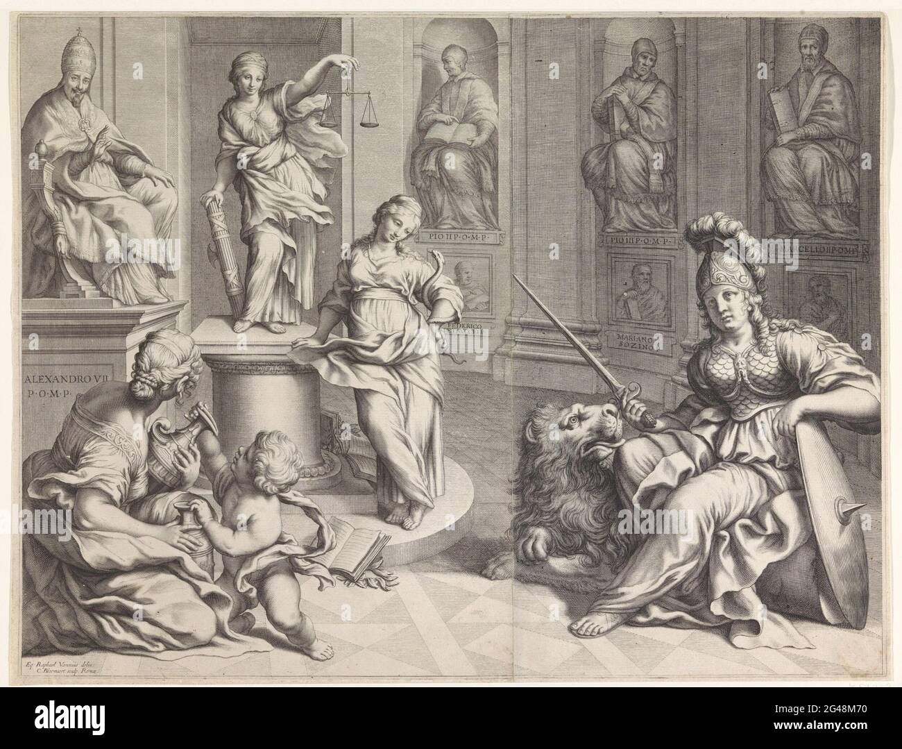 Pope Alexander VII is sitting on a throne. Pope Alexander VII sits on a ...