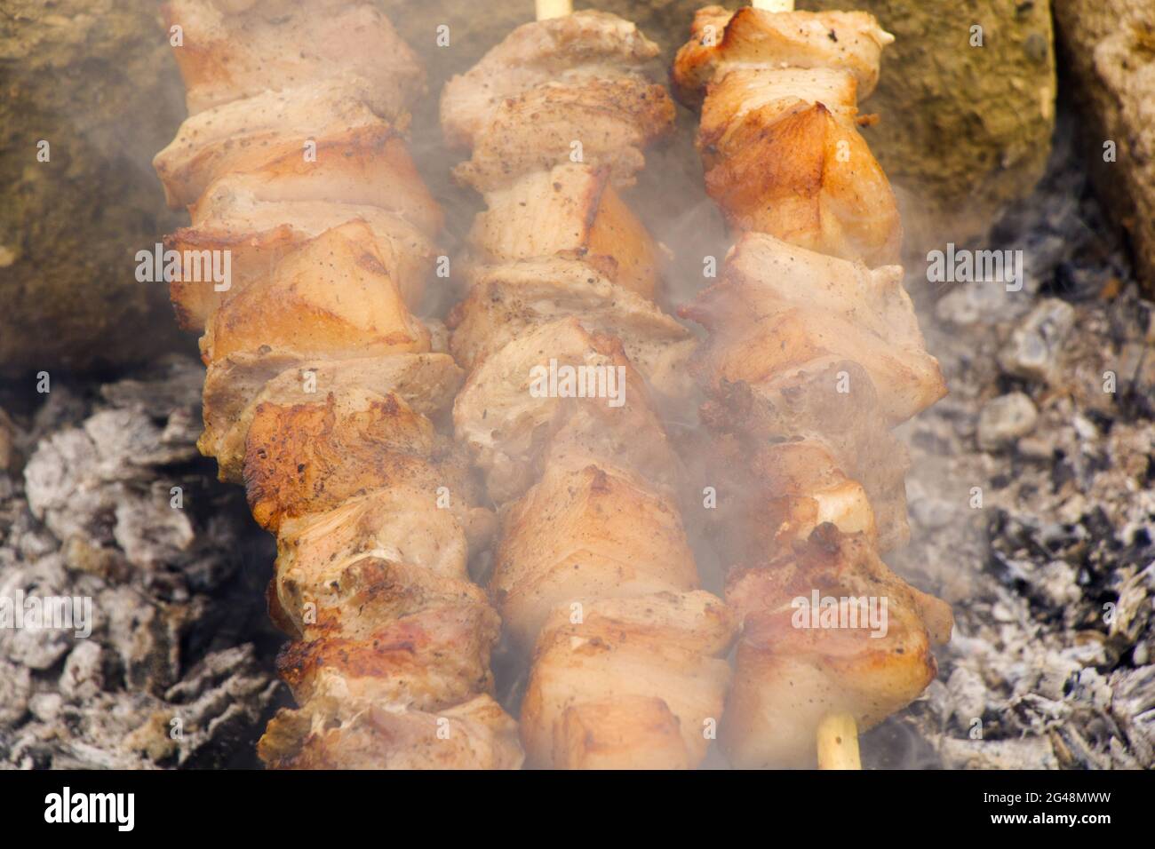 Closeup shot of Georgian traditional dish, Mtsvadi on the grill Stock ...