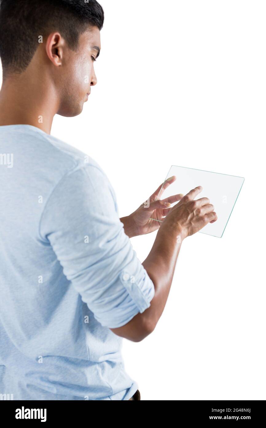 Man using glass digital tablet Stock Photo - Alamy