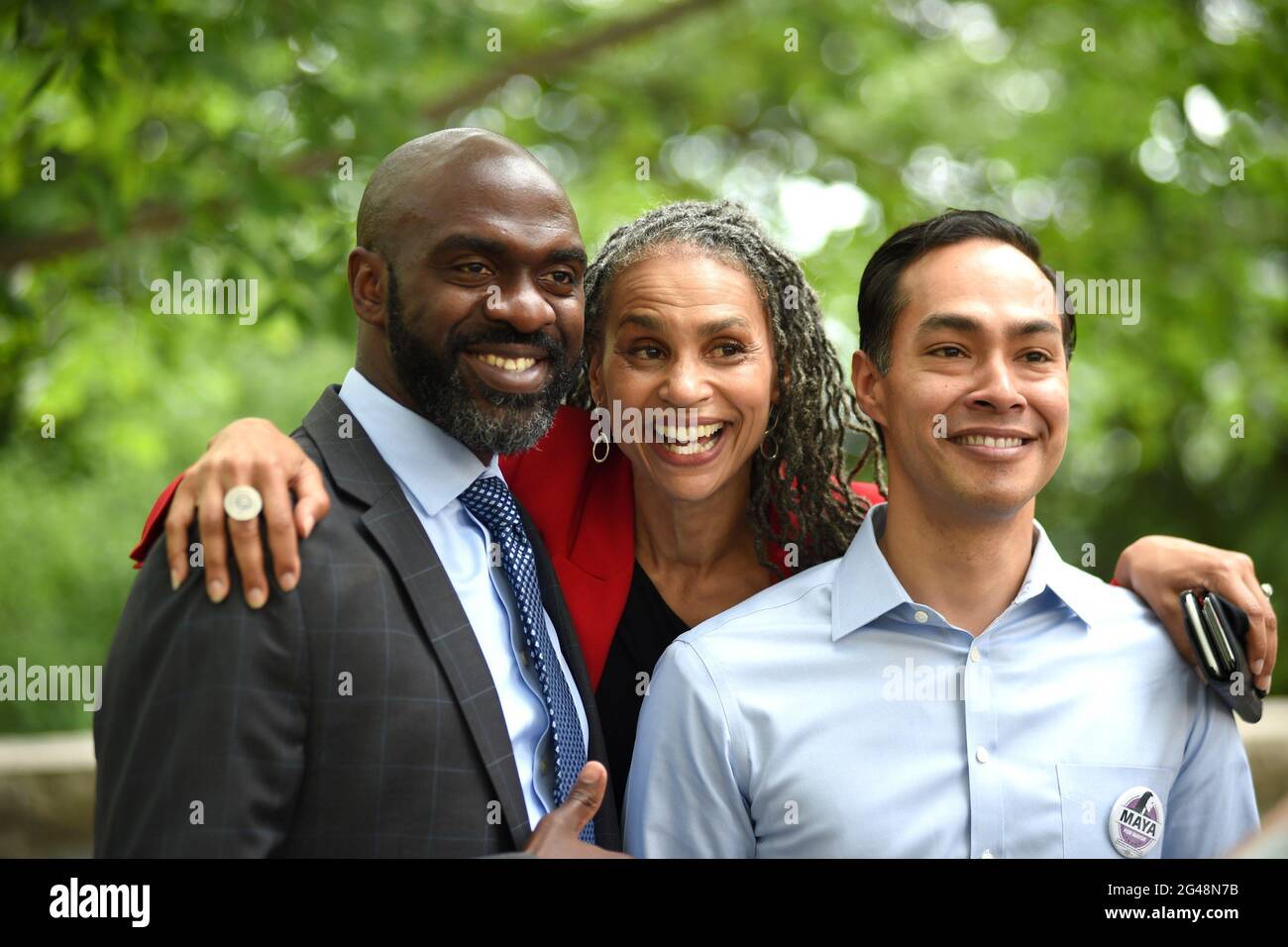 New York, NY, USA. 18th June, 2021. Michael Blake, Maya Wiley, Julian ...