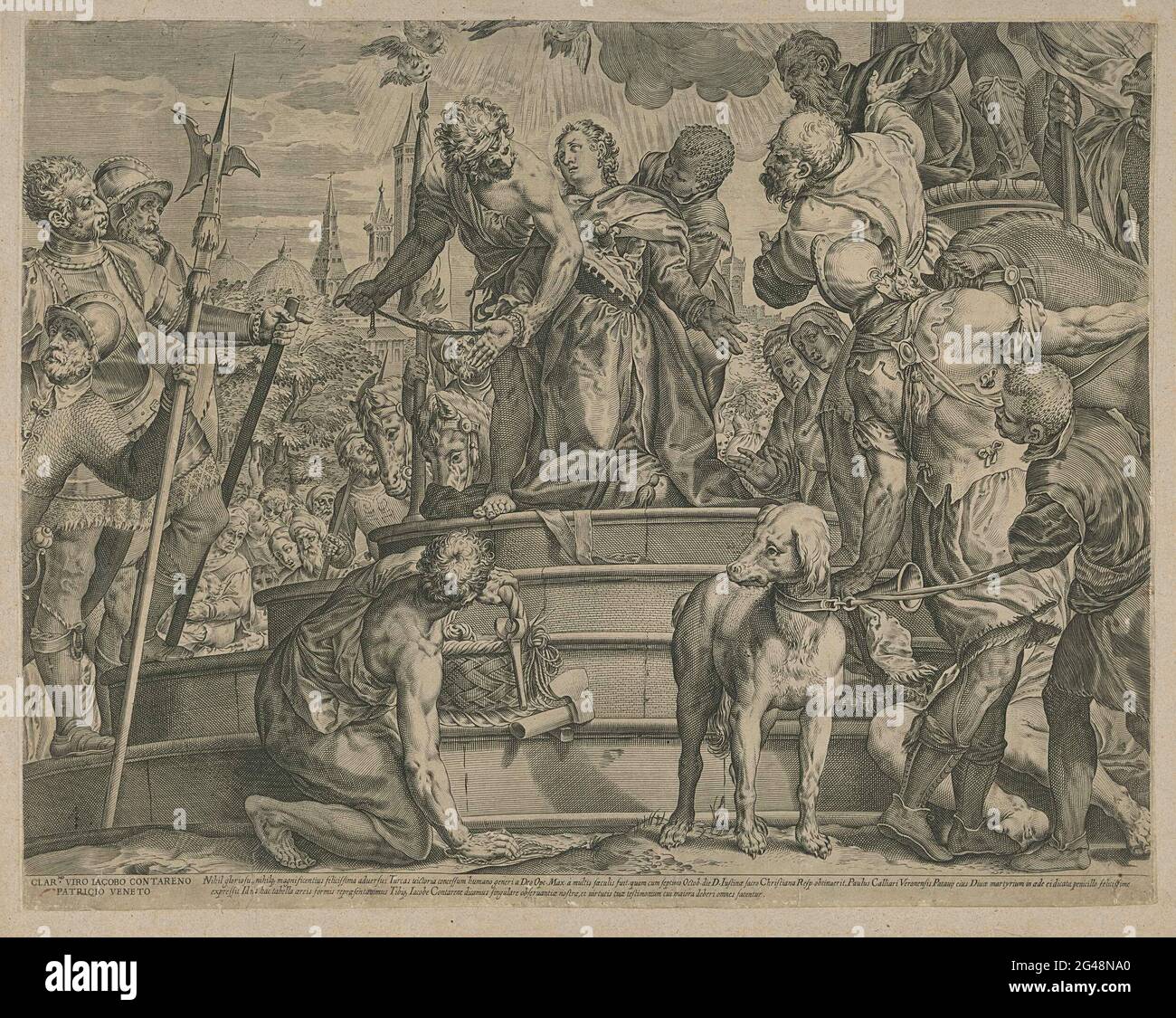 The martyrdom of the Saint Justina of Padua (lower half). The Saint ...