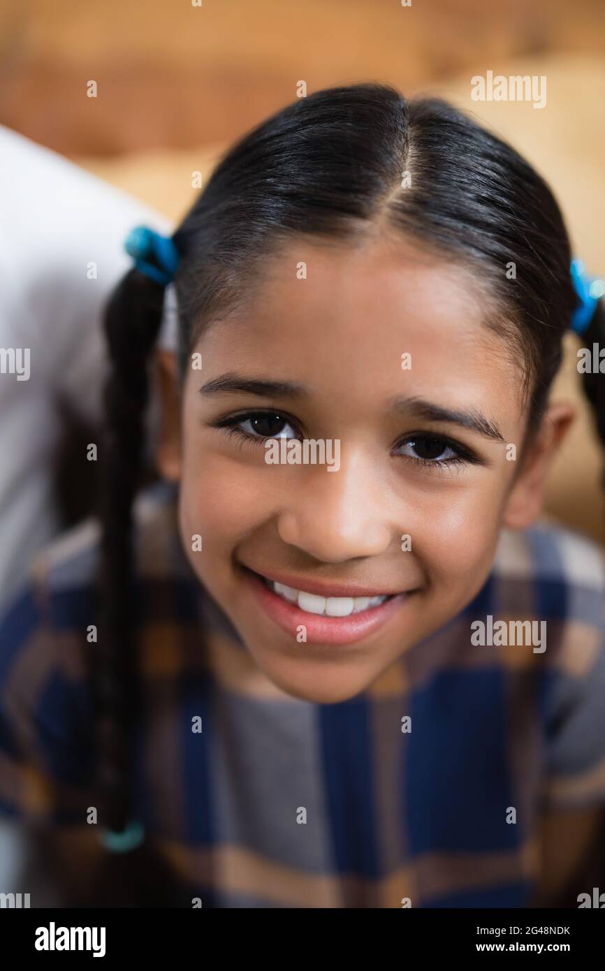 High angle portrait of smiling girl Stock Photo - Alamy