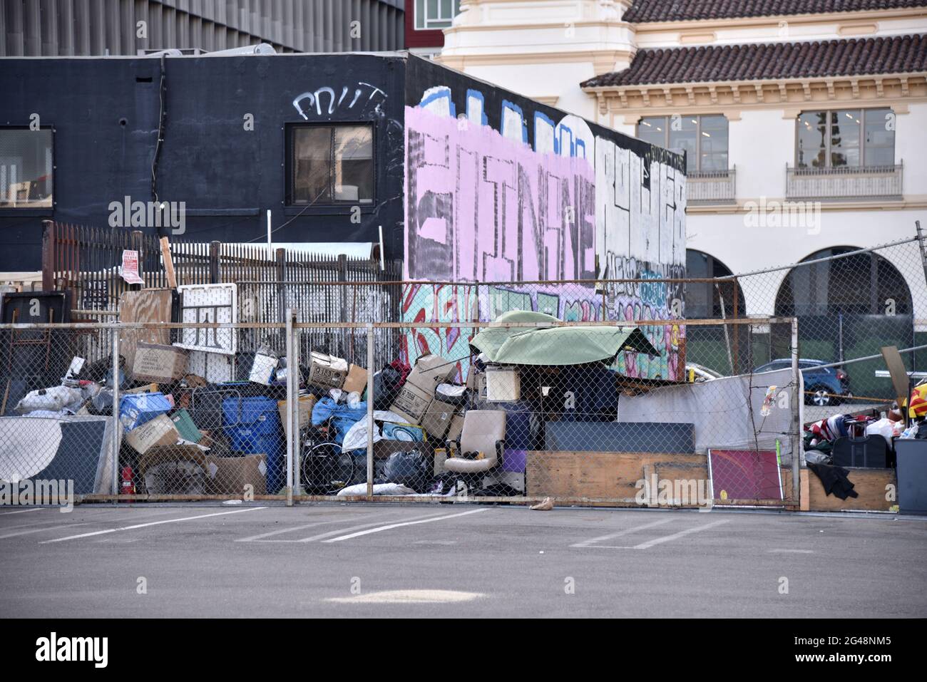 Los Angeles, CA USA - May 13, 2021: A large homeless encampment in an ...