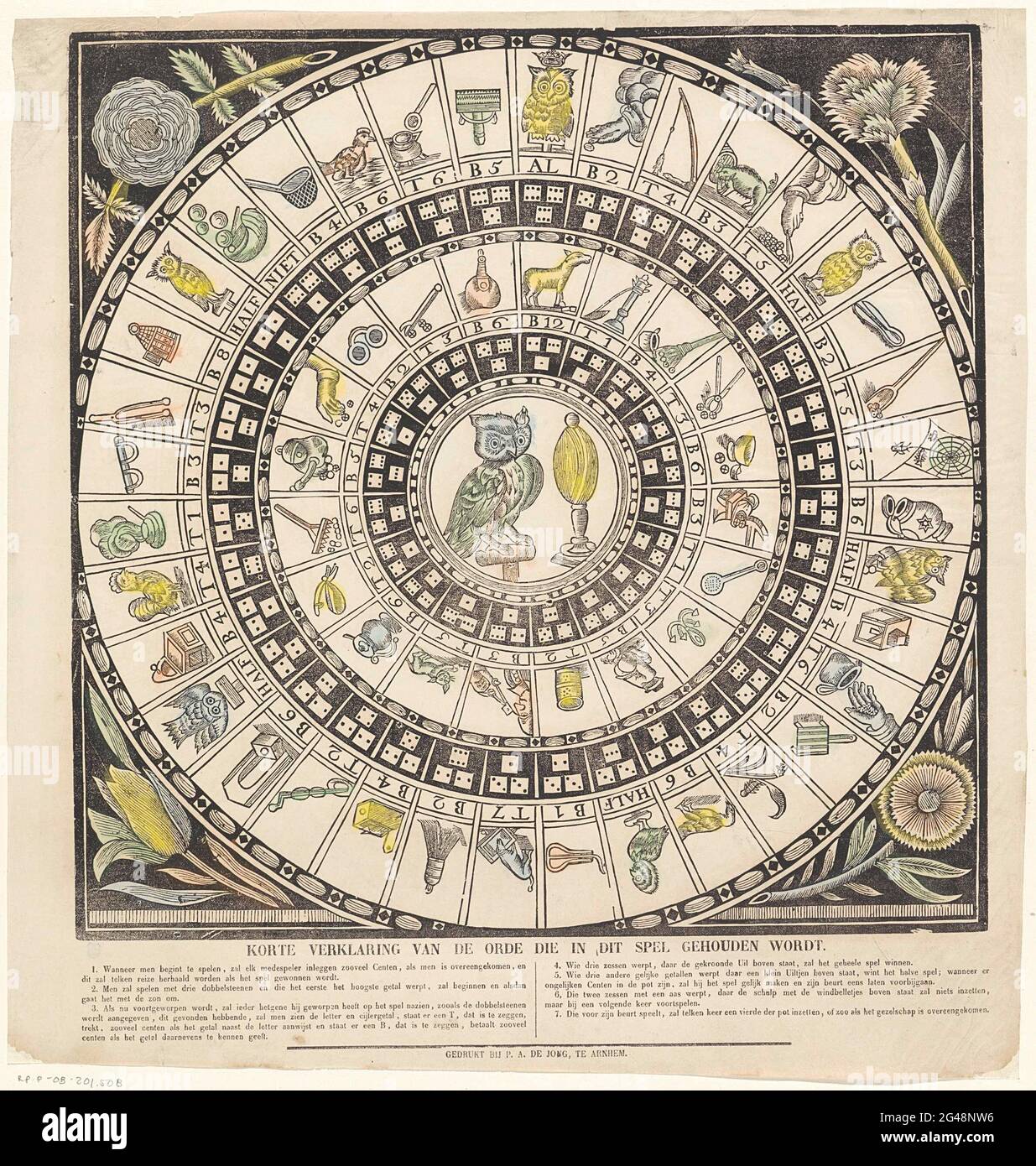 Owl play. The owl game. A circular board game with boxes with objects ...