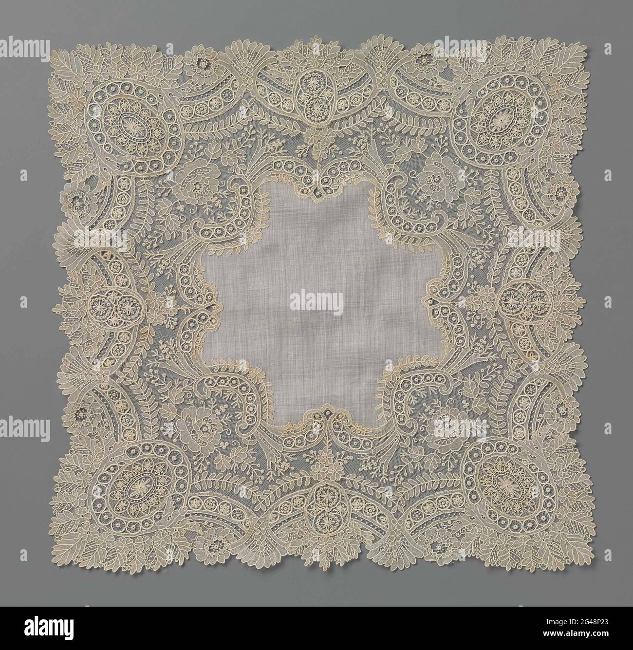 Handkerchief with a border of needle side with four large and four ...