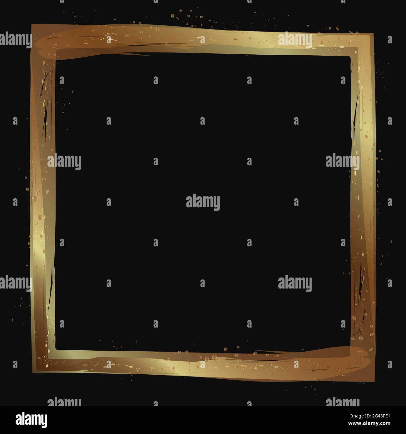 Square gold frame and splashes in abstract style. Watercolor concept ...