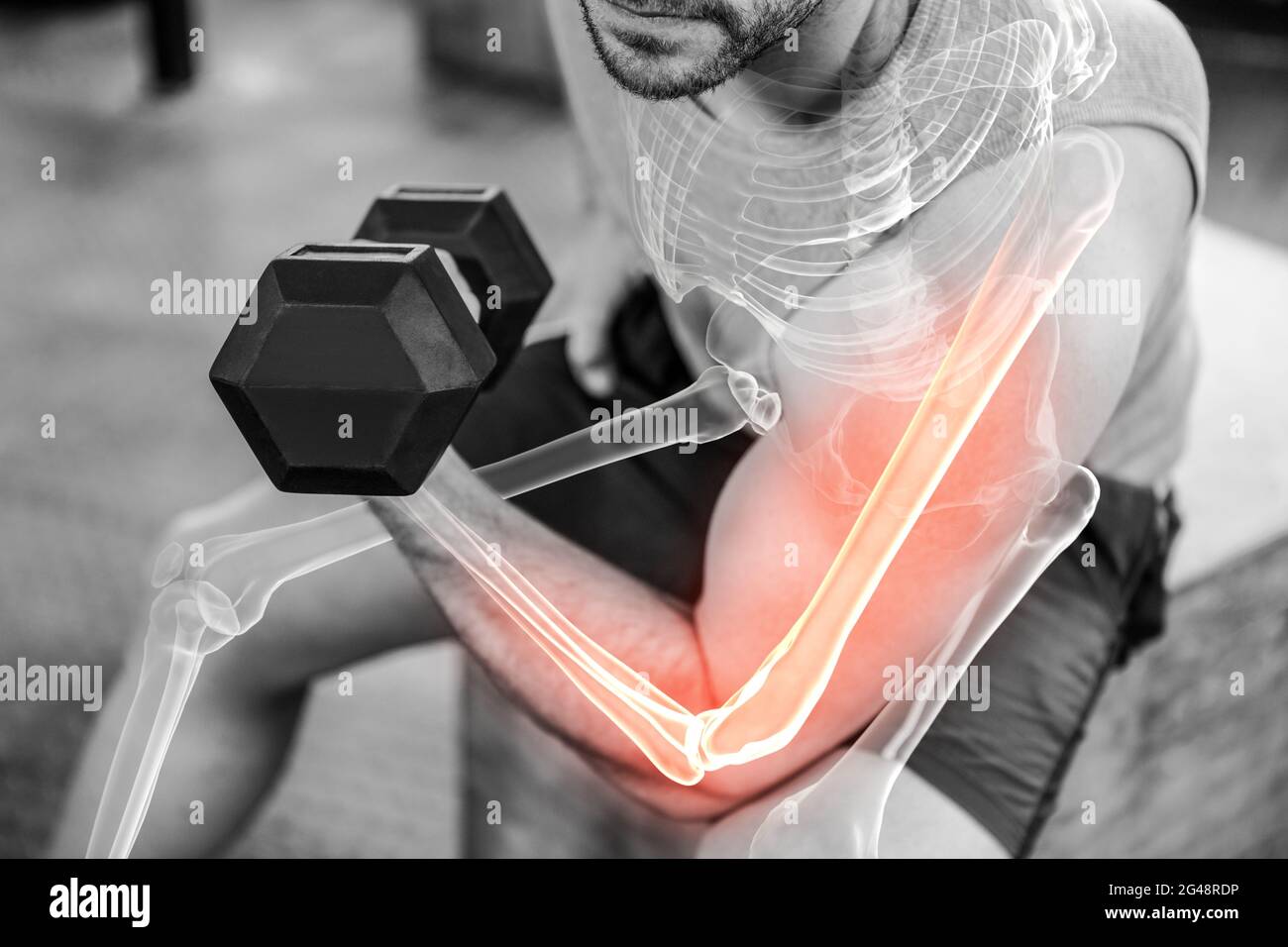 Highlighted arm of strong man injecting anabolic steroid at gym Stock ...