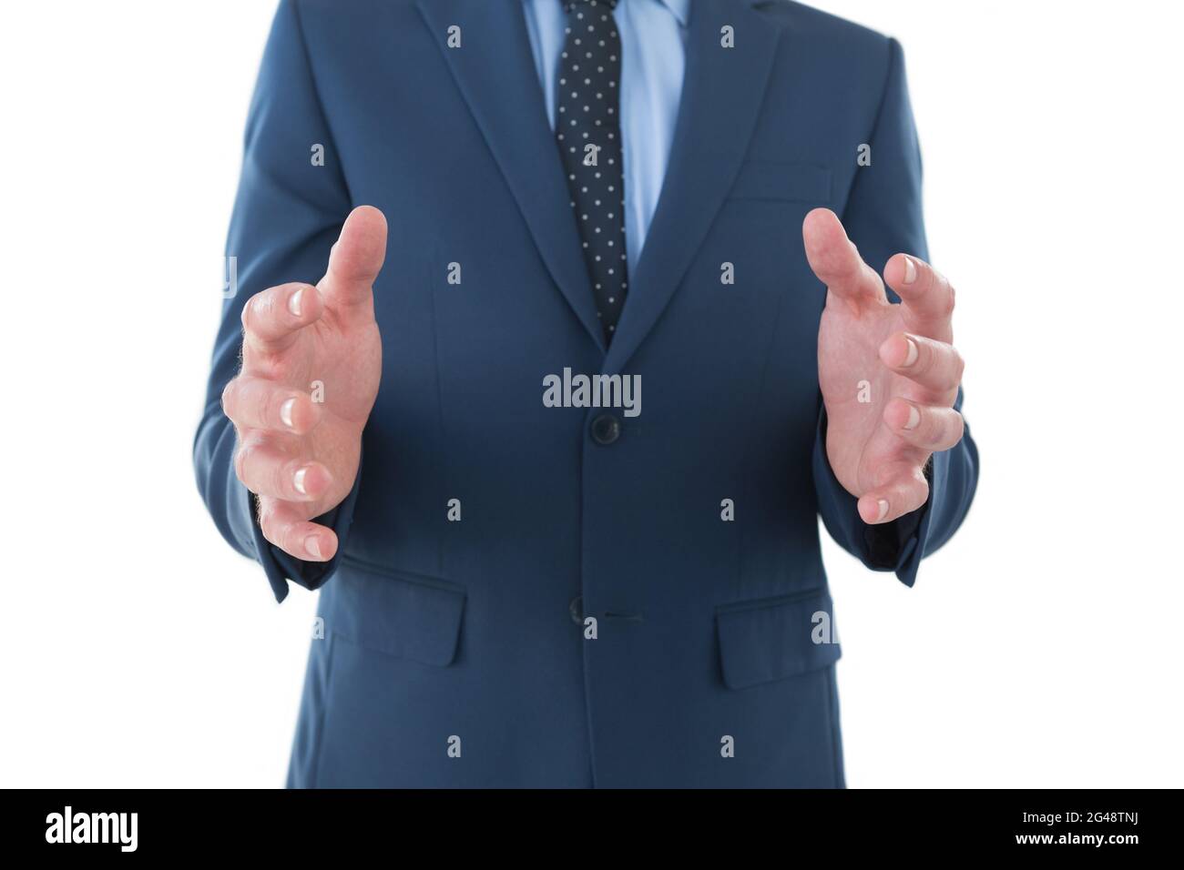 Mid section of businessman wearing suit while marketing invisible ...