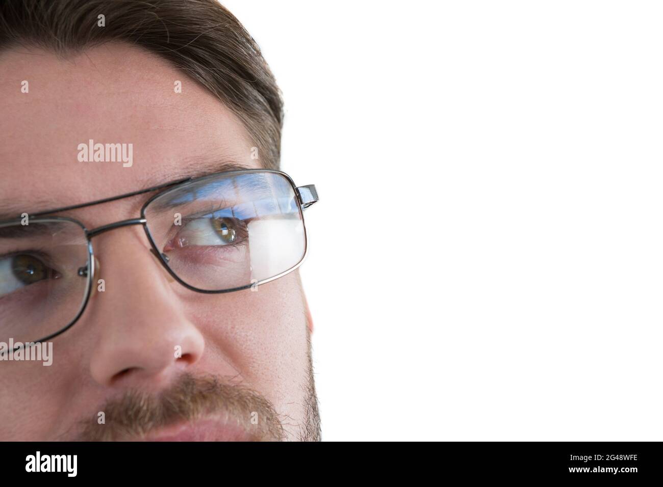Facial expression standing looking away spectacles hi-res stock ...