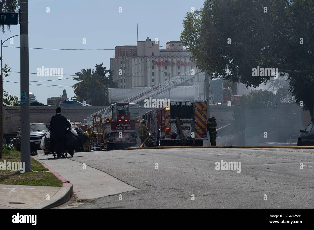 Los Angeles, CA USA - March 24, 2021: Fire Department responding to a ...