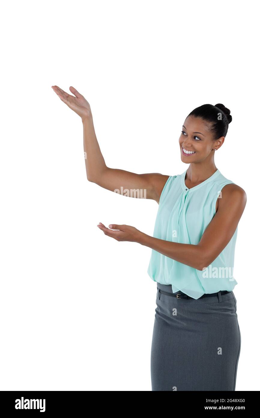 Woman gestures one hand raised hi-res stock photography and images - Alamy
