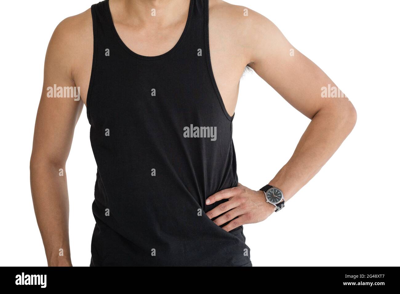 Mid-section of man posing against white background Stock Photo - Alamy