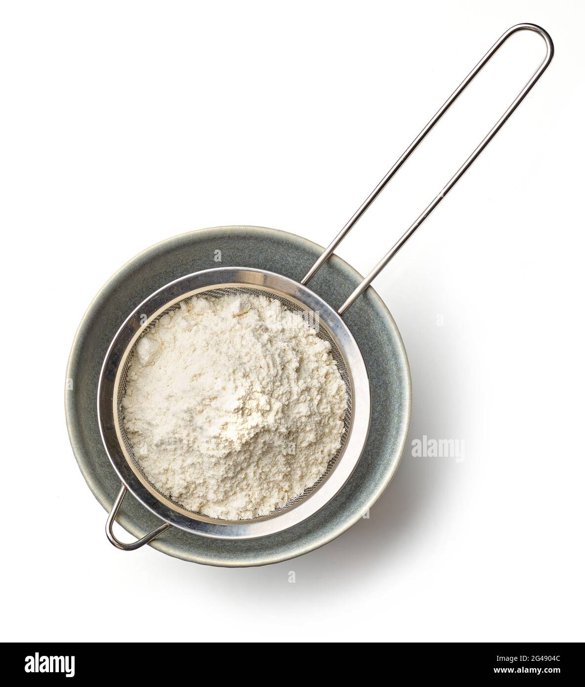 bowl and flour strainer isolated on white background, top view Stock ...