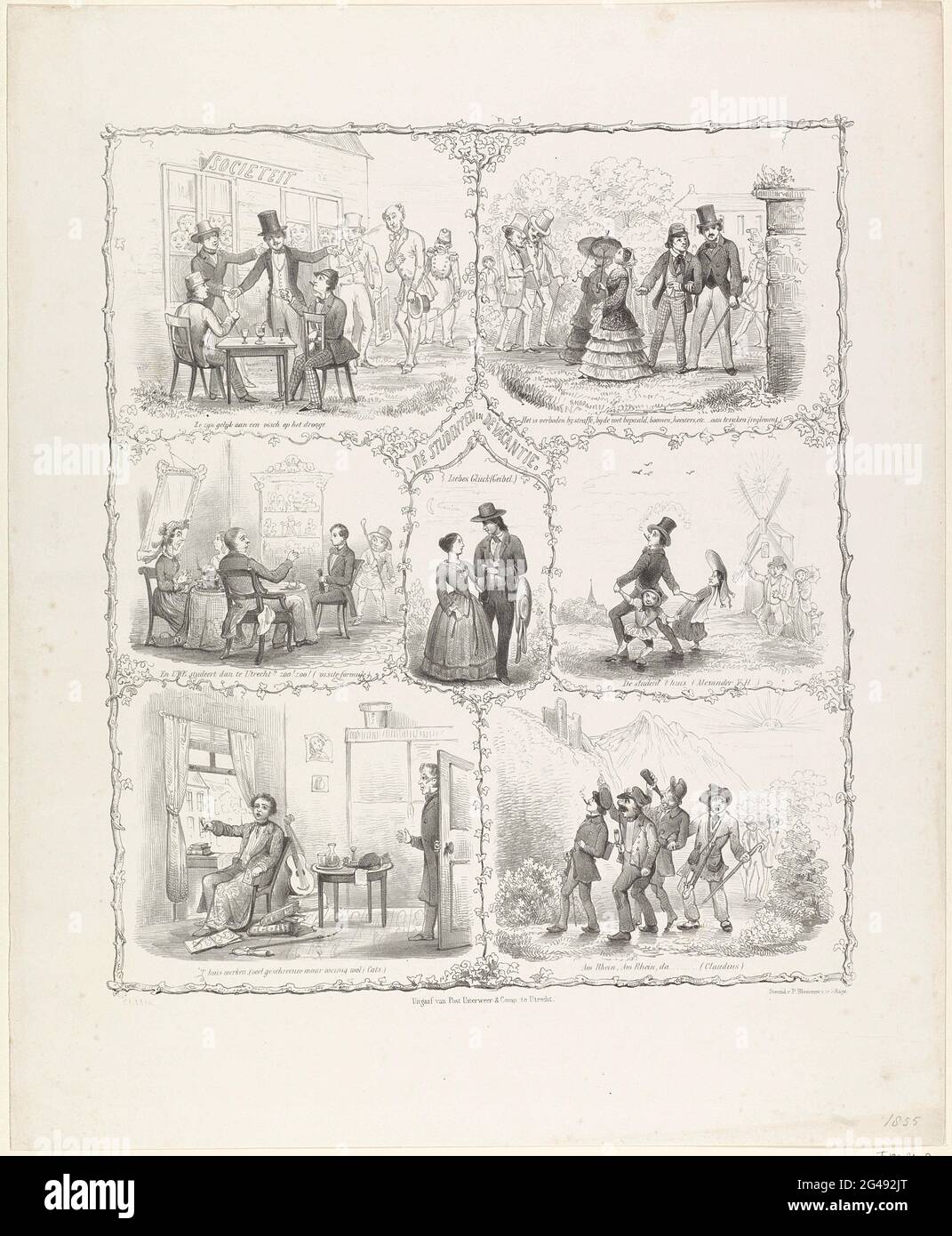 Cartoon from Utrecht student almanac, 1855; The students in the vacancy ...