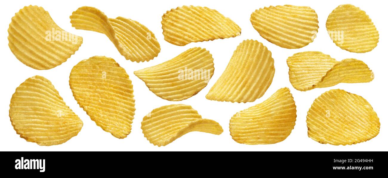 Ridged potato chips isolated on white background Stock Photo - Alamy