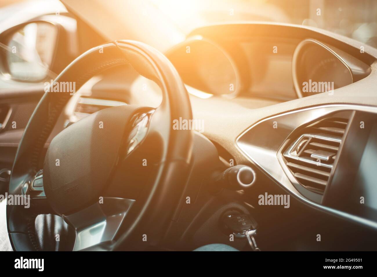Generic modern car interior in the sunlight Stock Photo - Alamy