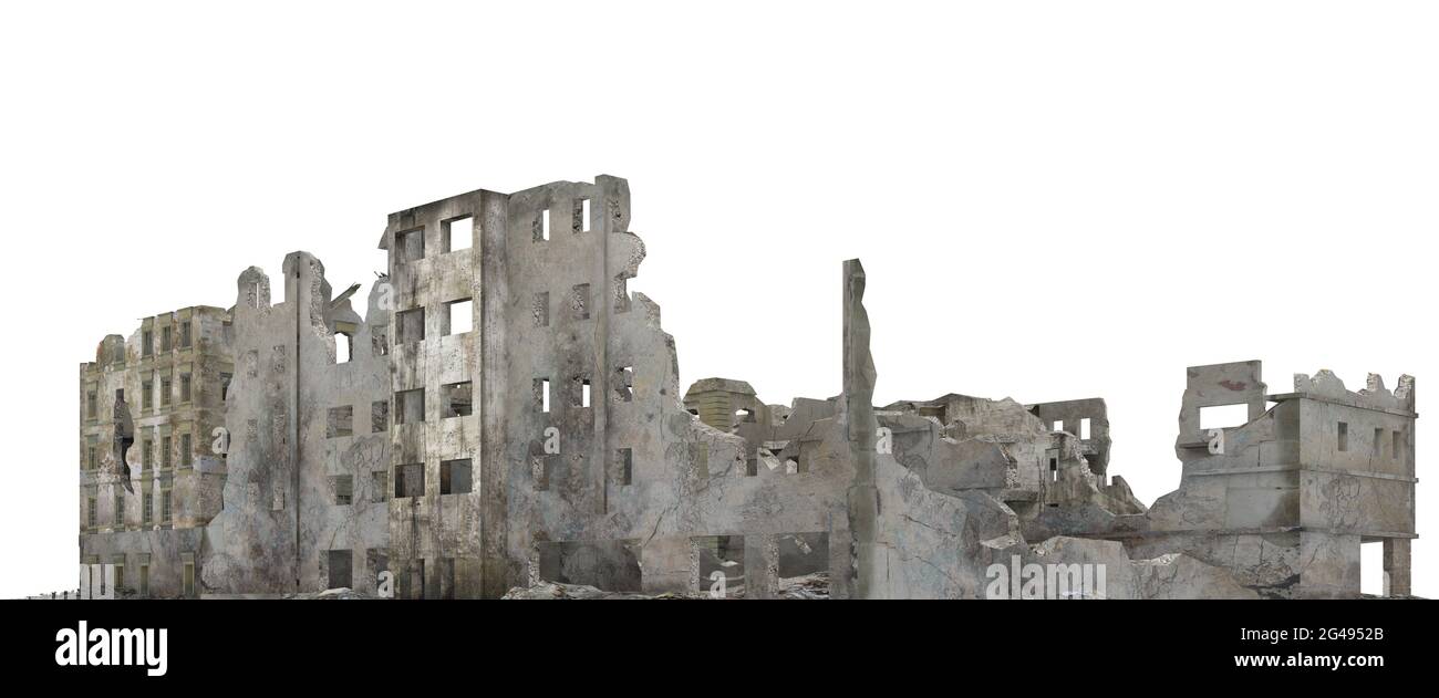 3D illustration ruined city building isolated on white Stock Photo - Alamy
