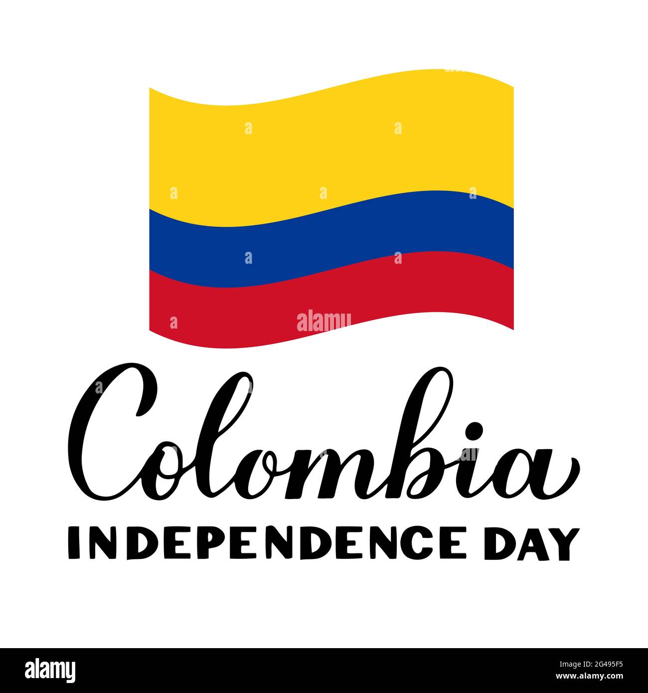 Colombia Independence Day calligraphy lettering with flag isolated on ...