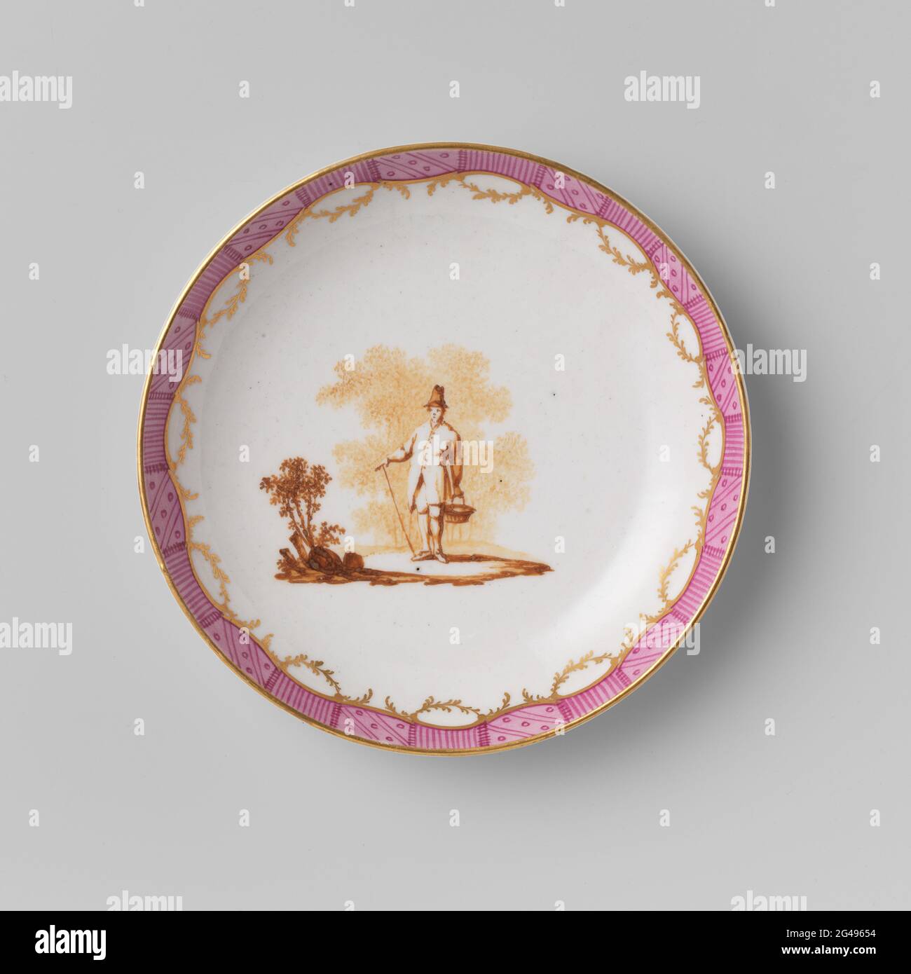 Dish. Dish of porcelain. Painted in sepia with figures in a landscape ...