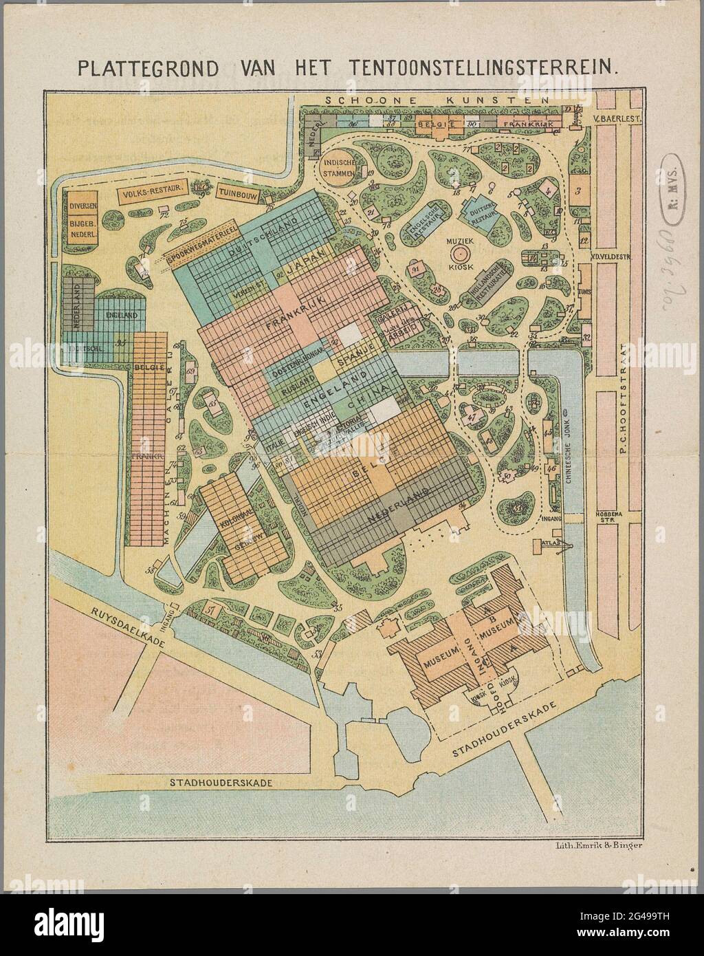 Floor plan of the world exhibition in Amsterdam, 1883; Floor plan of ...