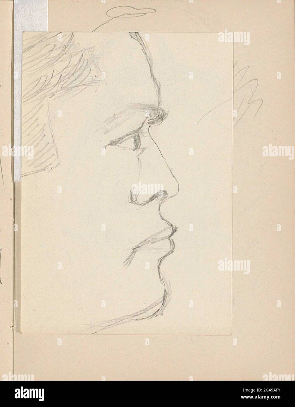 Face of a man in profile to the right. Loose drawing between leaves 39 ...